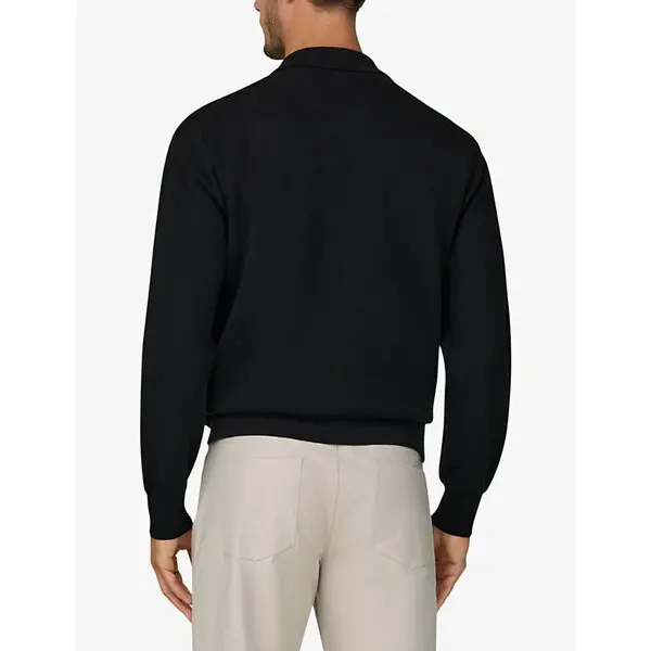 Boggi Milano Zip-neck Long-sleeve Wool-blend Polo