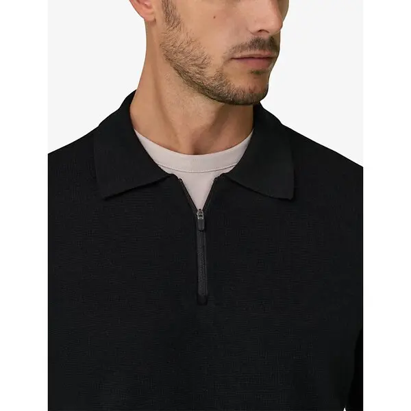 Boggi Milano Zip-neck Long-sleeve Wool-blend Polo