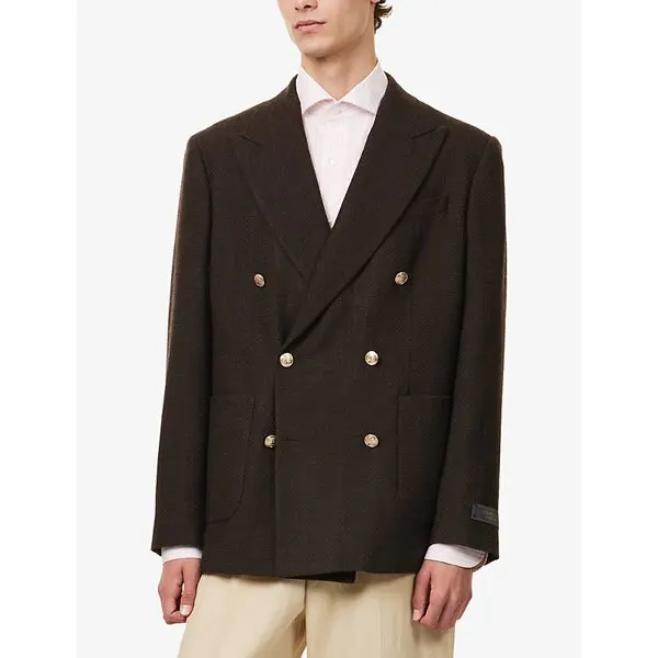 Gant Club Double-breasted Textured Wool Blazer
