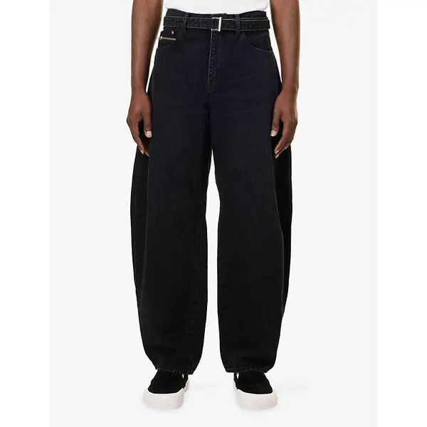 Sacai Belted Barrel-leg Denim Jeans