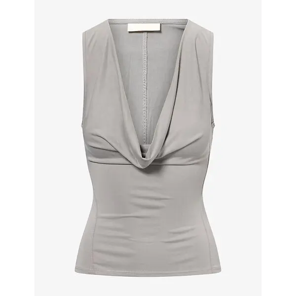 BELLE ANNA Fall Cowl-neck Stretch-jersey Top - Grey