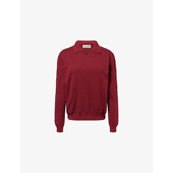 Miu Miu Collared Striped Cotton-knit Jumper - Amaranto