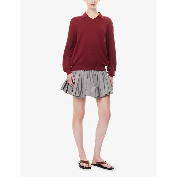 Miu Miu Collared Striped Cotton-knit Jumper - Amaranto