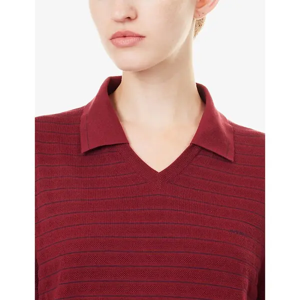 Miu Miu Collared Striped Cotton-knit Jumper - Amaranto