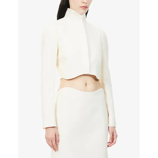 Alaïa Cropped Wool Jacket With Scallop Trim