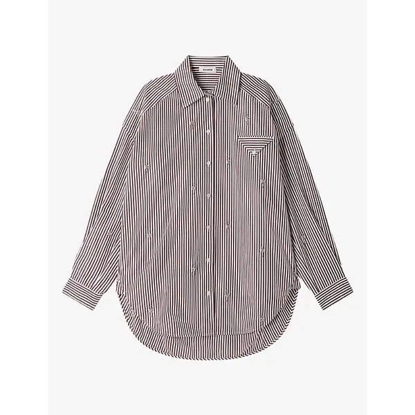 Sandro Striped Rhinestone Embellished Cotton Shirt