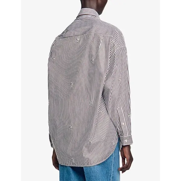 Sandro Striped Rhinestone Embellished Cotton Shirt