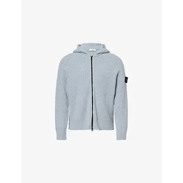 Stone Island Logo-patch Boucle Cotton-blend Hoodie - Ash Grey