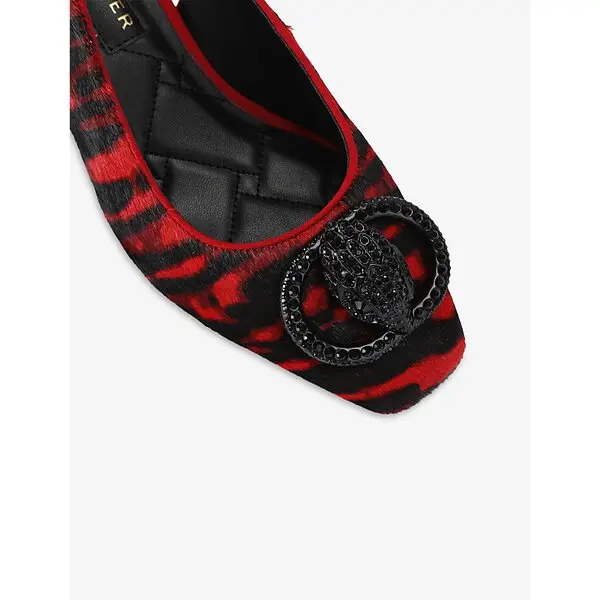 Kurt Geiger Chelsea Block-heel Leather Slingback Pumps With Crystal Eagle Embellishment And Zebra-stripe Print