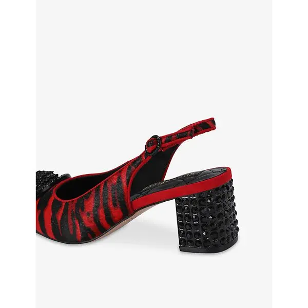 Kurt Geiger Chelsea Block-heel Leather Slingback Pumps With Crystal Eagle Embellishment And Zebra-stripe Print
