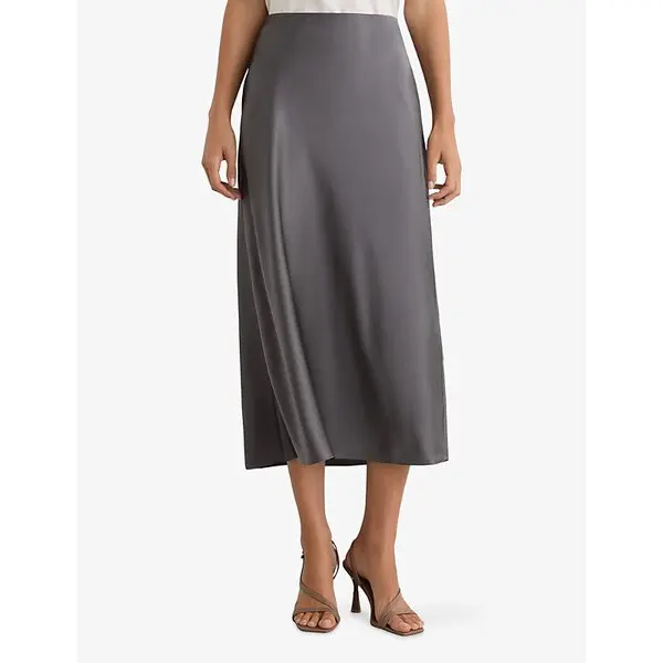 REISS Sofia Silk Midi Skirt