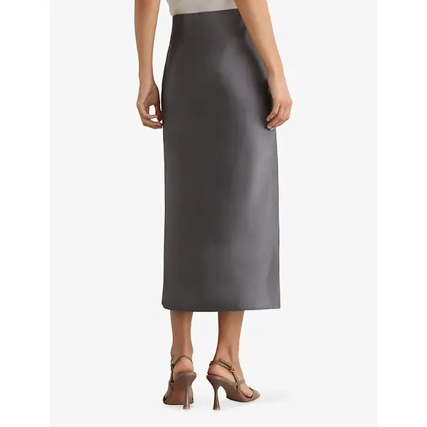 REISS Sofia Silk Midi Skirt