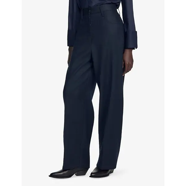 Sandro Pressed-crease Wool-blend Wide-leg Trousers