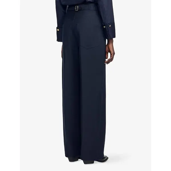 Sandro Pressed-crease Wool-blend Wide-leg Trousers