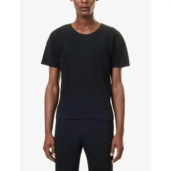 Issey Miyake Basics Pleated Knitted T-shirt - 15-black