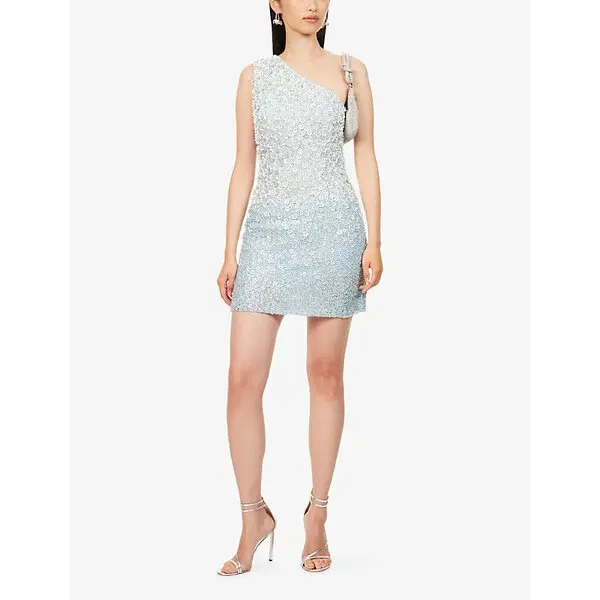LA FUORI Sequinned One-shoulder Mini Dress