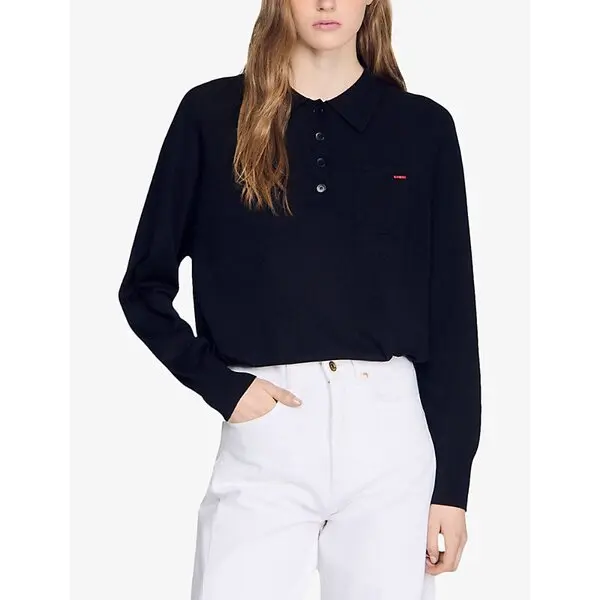 Sandro Long-sleeved Wool-blend Polo Shirt