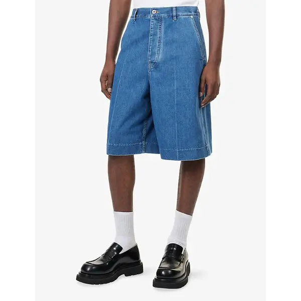 Bottega Veneta Wide-leg Pressed-pleat Denim Shorts