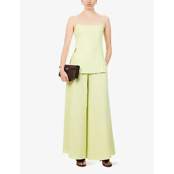 YASMINA Q Square Neck Spaghetti Strap Linen-blend Top