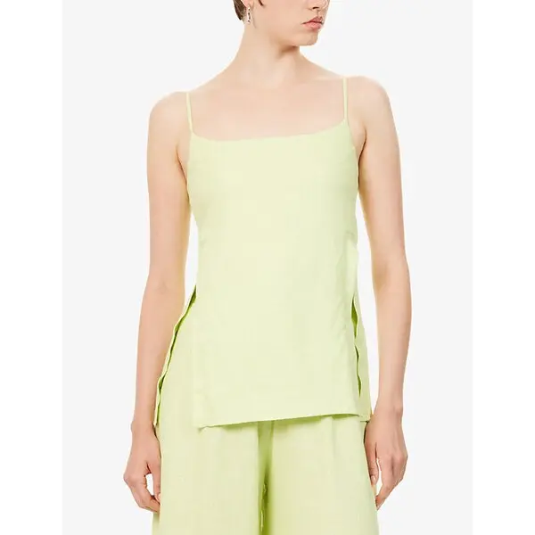 YASMINA Q Square Neck Spaghetti Strap Linen-blend Top