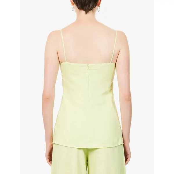 YASMINA Q Square Neck Spaghetti Strap Linen-blend Top