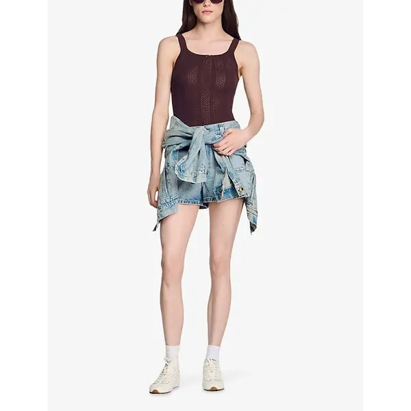 Sandro Scoop-neck Pointelle Knitted Vest Top