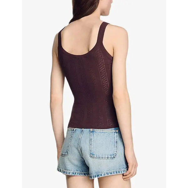 Sandro Scoop-neck Pointelle Knitted Vest Top