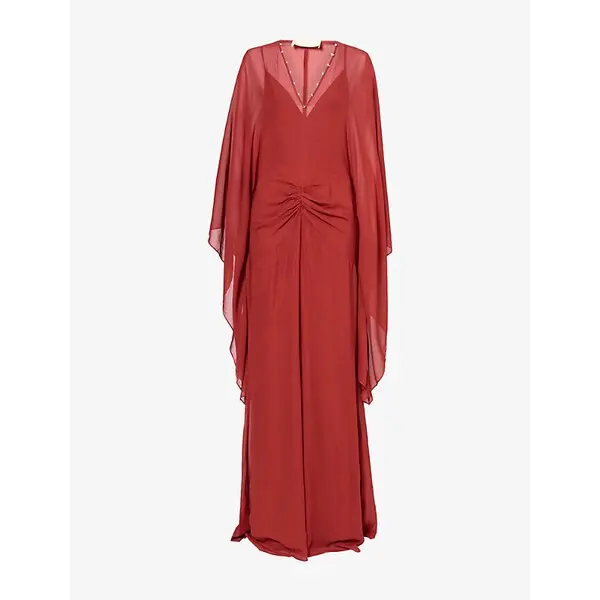 DE LA VALI Fiorela Draped Tulle Maxi Dress