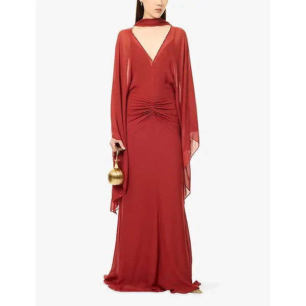 DE LA VALI Fiorela Draped Tulle Maxi Dress