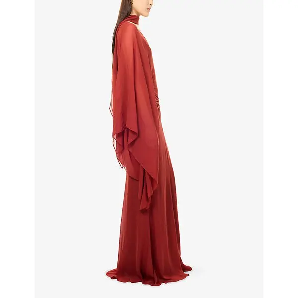 DE LA VALI Fiorela Draped Tulle Maxi Dress