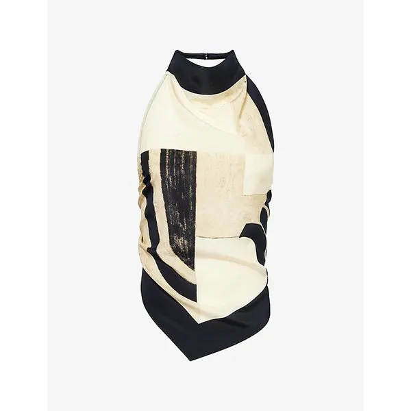 SIR. Halter-neck Silk Top With Graphic Print