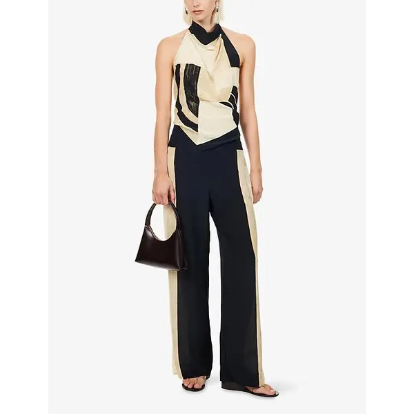 SIR. Halter-neck Silk Top With Graphic Print