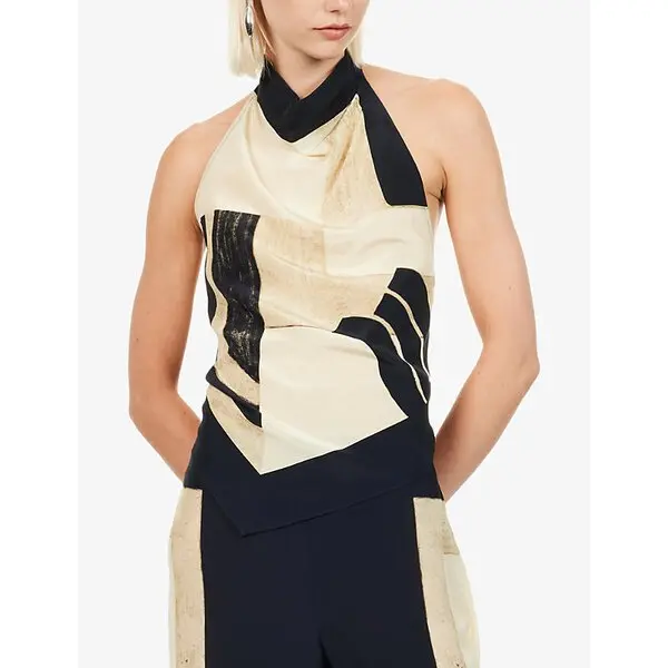 SIR. Halter-neck Silk Top With Graphic Print