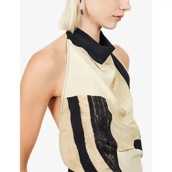 SIR. Halter-neck Silk Top With Graphic Print