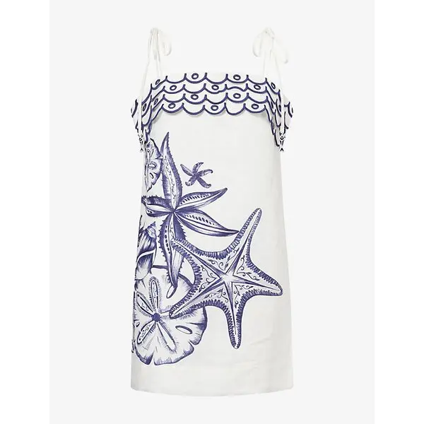 Farm Rio Coast Stars Linen Mini Dress