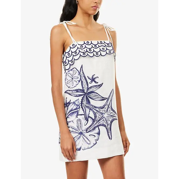 Farm Rio Coast Stars Linen Mini Dress