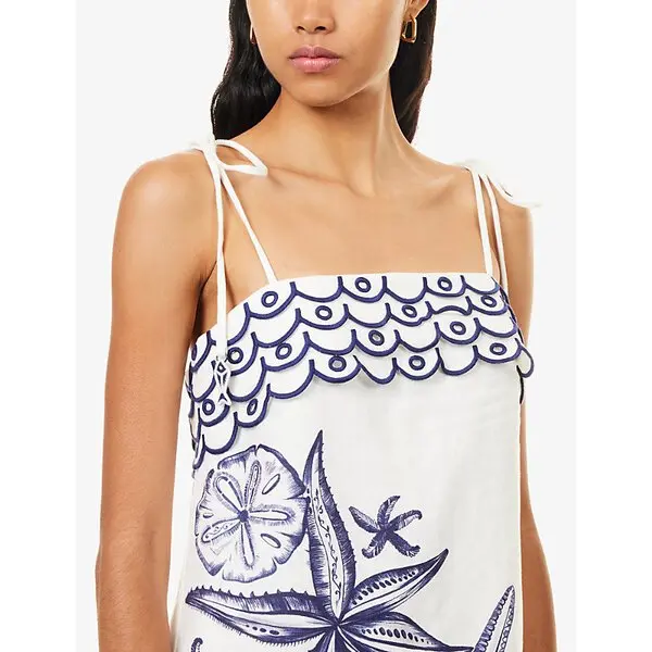 Farm Rio Coast Stars Linen Mini Dress