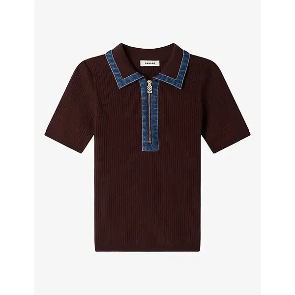 Sandro Contrast-collar Slim-fit Wool-blend Jumper