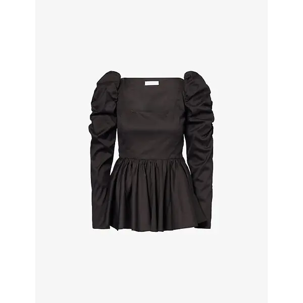 REEM ALKANHAL Detachable Sleeves Peplum Cotton-blend Top