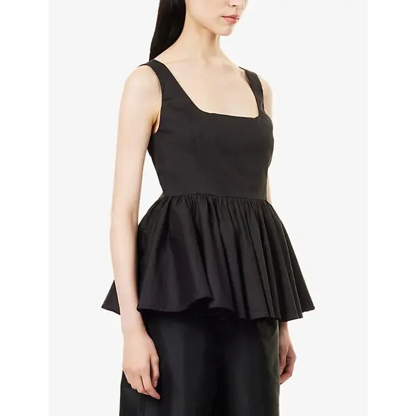 REEM ALKANHAL Detachable Sleeves Peplum Cotton-blend Top
