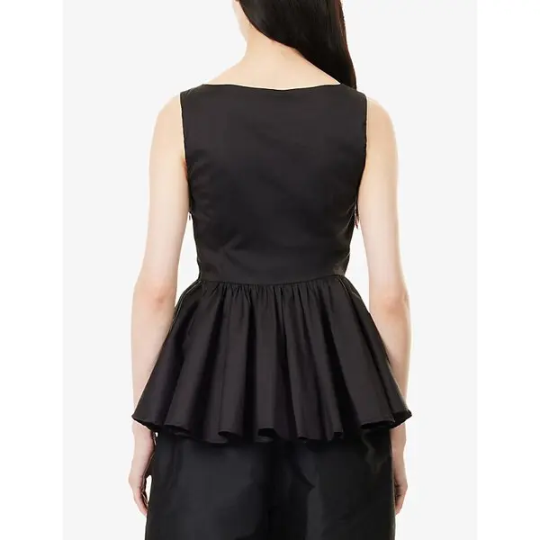 REEM ALKANHAL Detachable Sleeves Peplum Cotton-blend Top