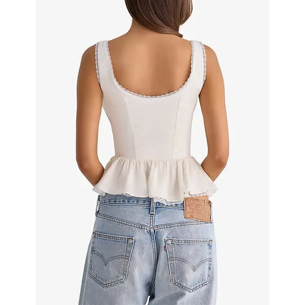 House Of Cb Effie Lace-trim Button-down Woven Top