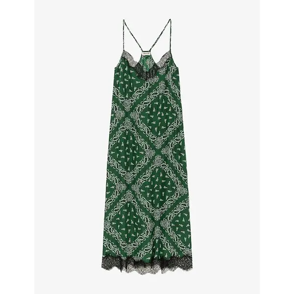 Zadig&Voltaire Graphic Print Lace-trim Silk Midi Dress - Meadow