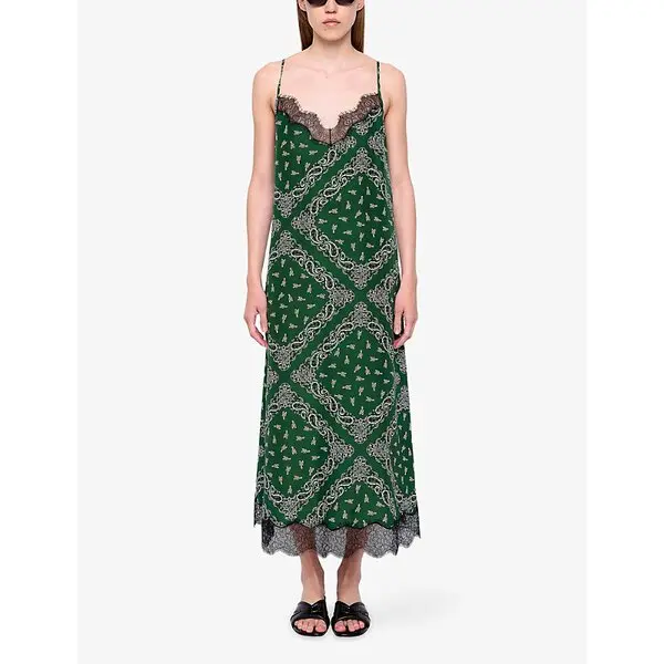 Zadig&Voltaire Graphic Print Lace-trim Silk Midi Dress - Meadow