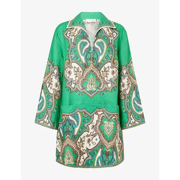 ALEMAIS Porter Printed Linen Mini Dress - Jade
