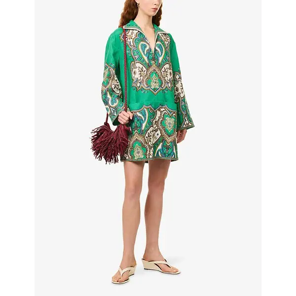 ALEMAIS Porter Printed Linen Mini Dress
