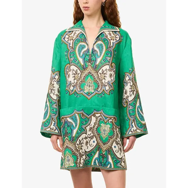 ALEMAIS Porter Printed Linen Mini Dress