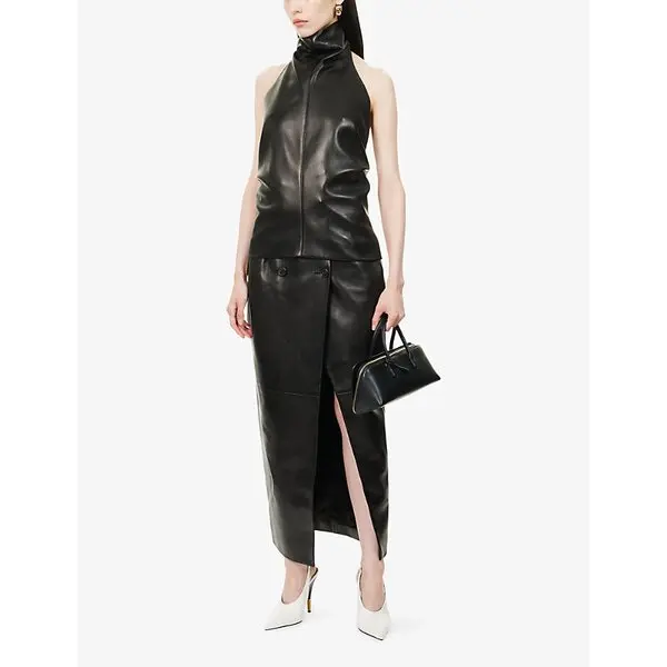 Khaite Luiza Buttoned Leather Midi Skirt