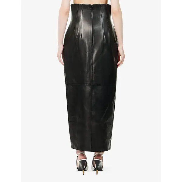 Khaite Luiza Buttoned Leather Midi Skirt