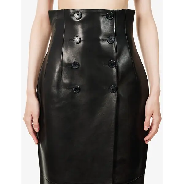Khaite Luiza Buttoned Leather Midi Skirt